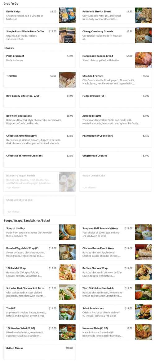 Cafe 108 menu in Auburn, New York, USA
