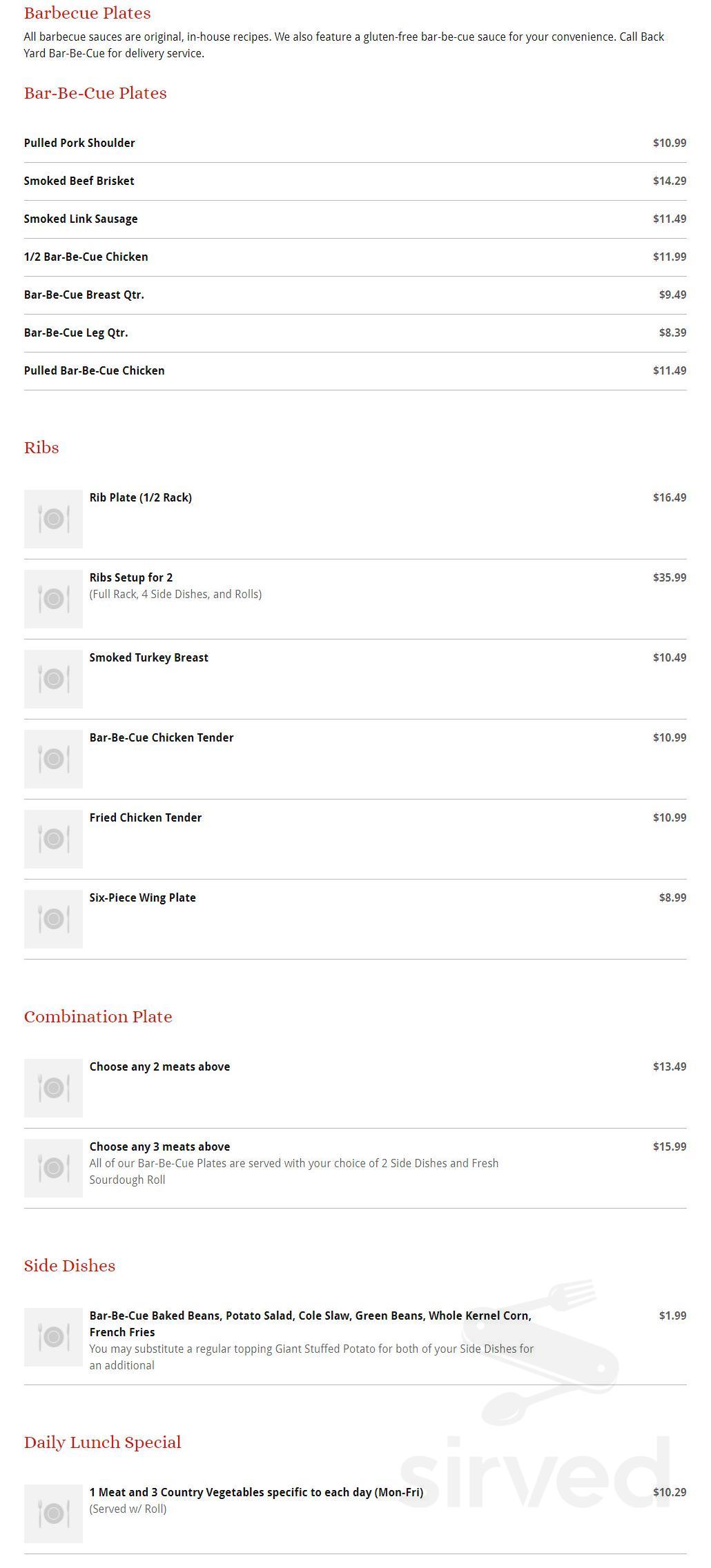 Back Yard Bar-Be-Cue menus in Jackson, Tennessee, United States