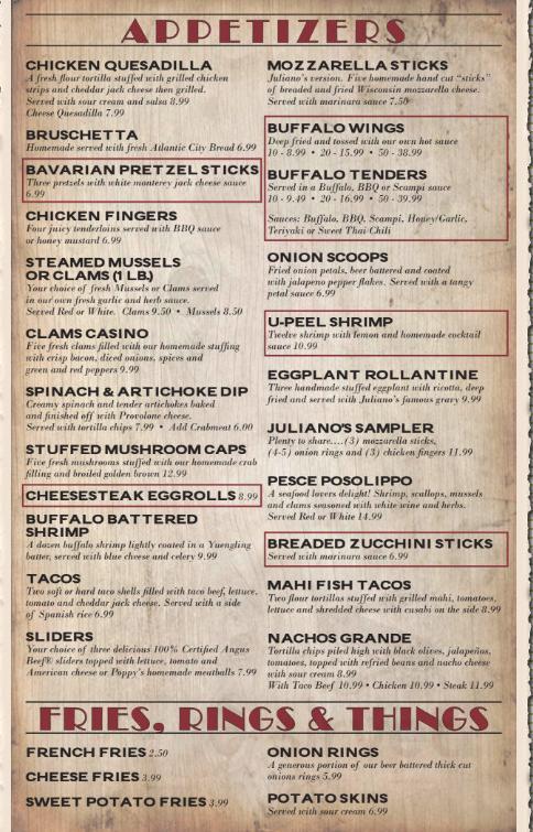 Juliano's Pub & Grill menu in Egg Harbor Township, New Jersey, USA