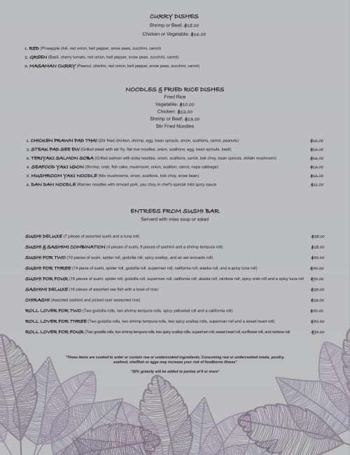 Raku Ramen and Sushi menu in Clemmons, North Carolina, USA