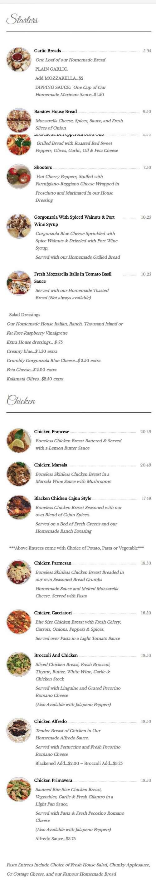 Barstow House menu in Nichols, New York, USA