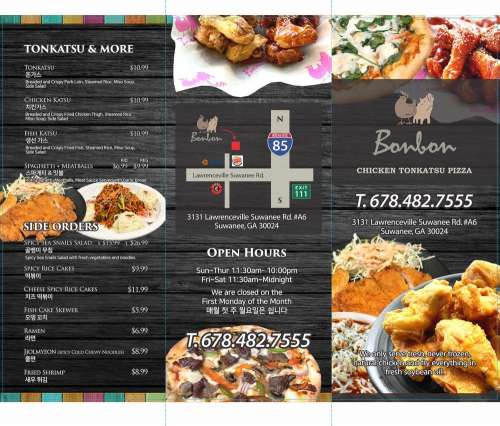 Bonbon Chicken & Pizza menu in Suwanee, Georgia, USA