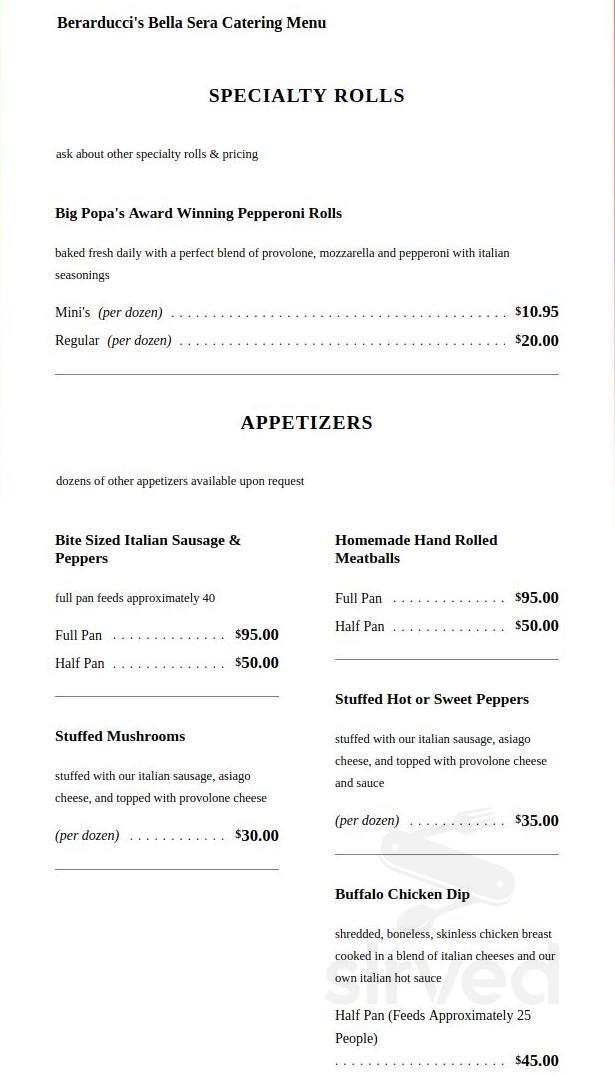 Bella Sera menu in Massillon, Ohio, USA