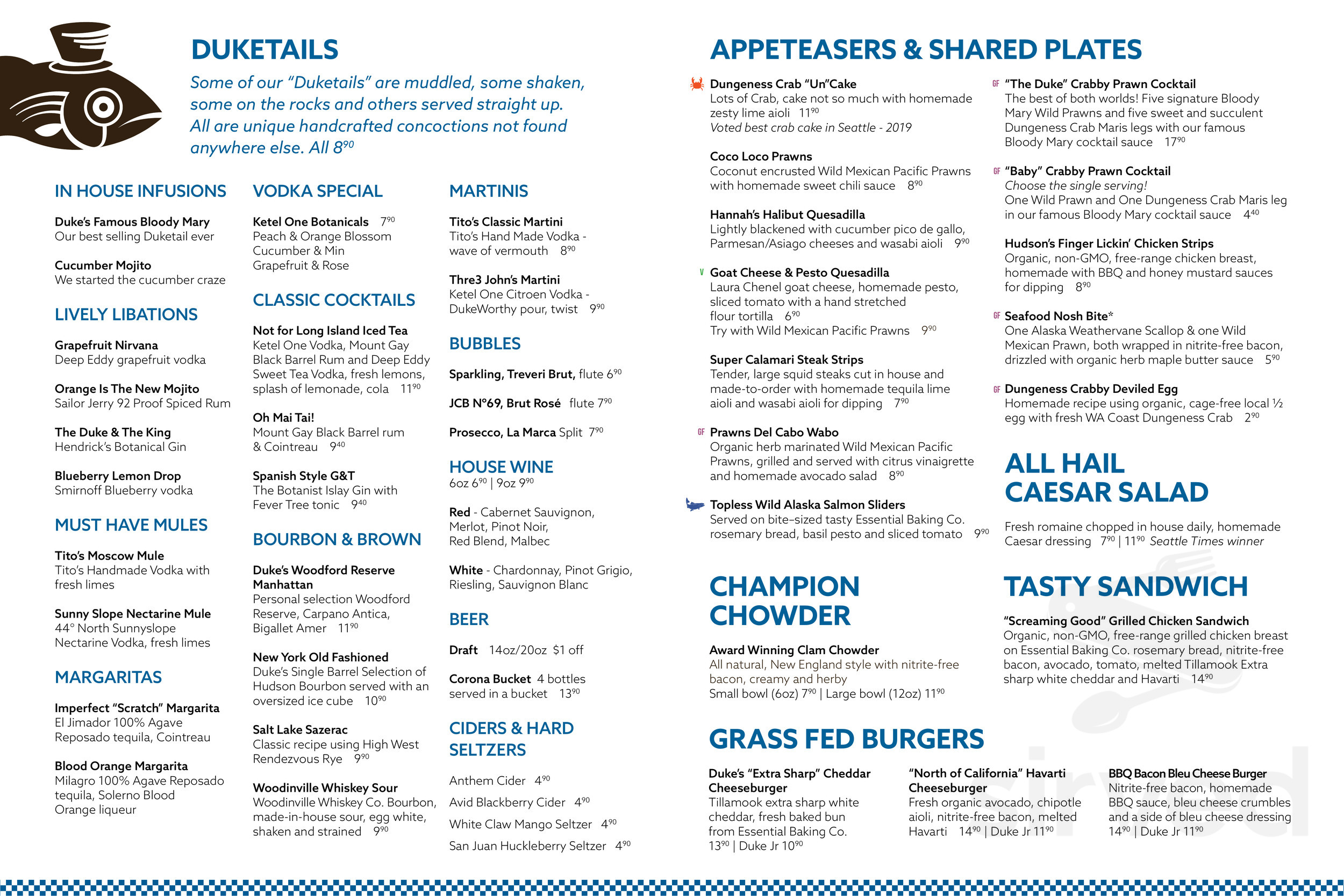 Menu for Duke's Seafood in Tacoma, WA | Sirved