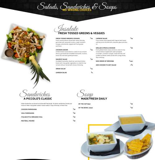 Piccolo's Pizza and Pasta House menu in Windsor, Ontario, Canada