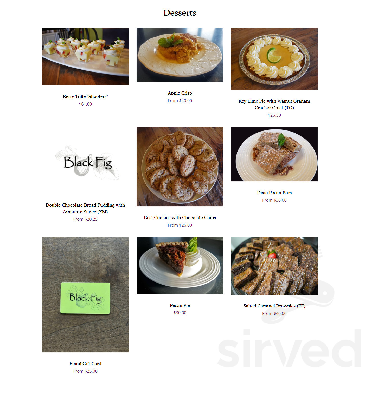 Black Fig menu in Tallahassee, Florida, USA