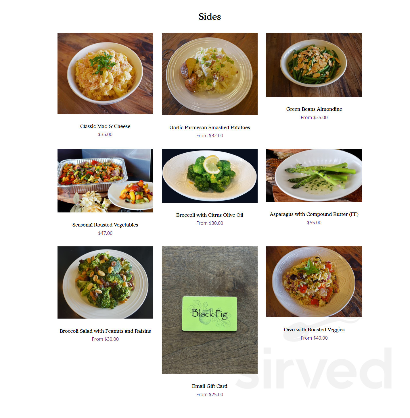 Black Fig menu in Tallahassee, Florida, USA