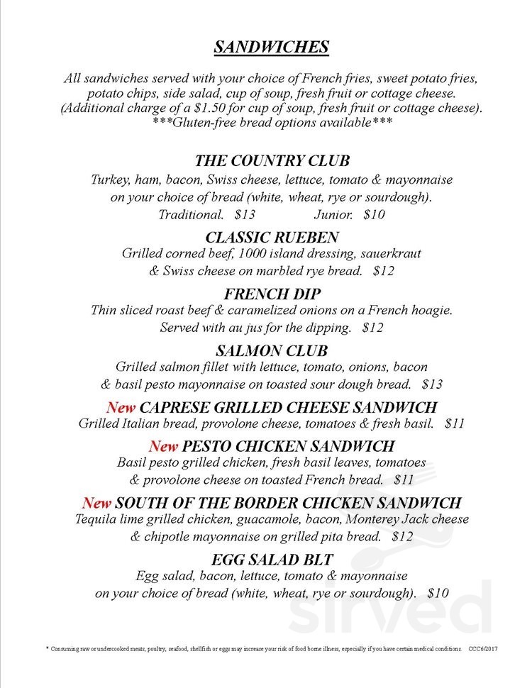 Menu - Cheyenne WY's Cheyenne Country Club Restaurant & Bar | Sirved
