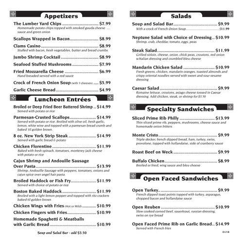 Lumber Yard Restaurant menu in Perry, New York, USA