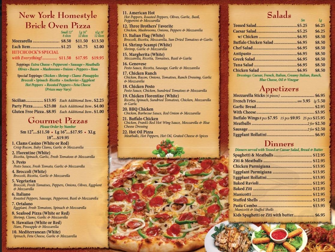 Hitchcock Gourmet Pizzeria menu in Wolcott, Connecticut, USA