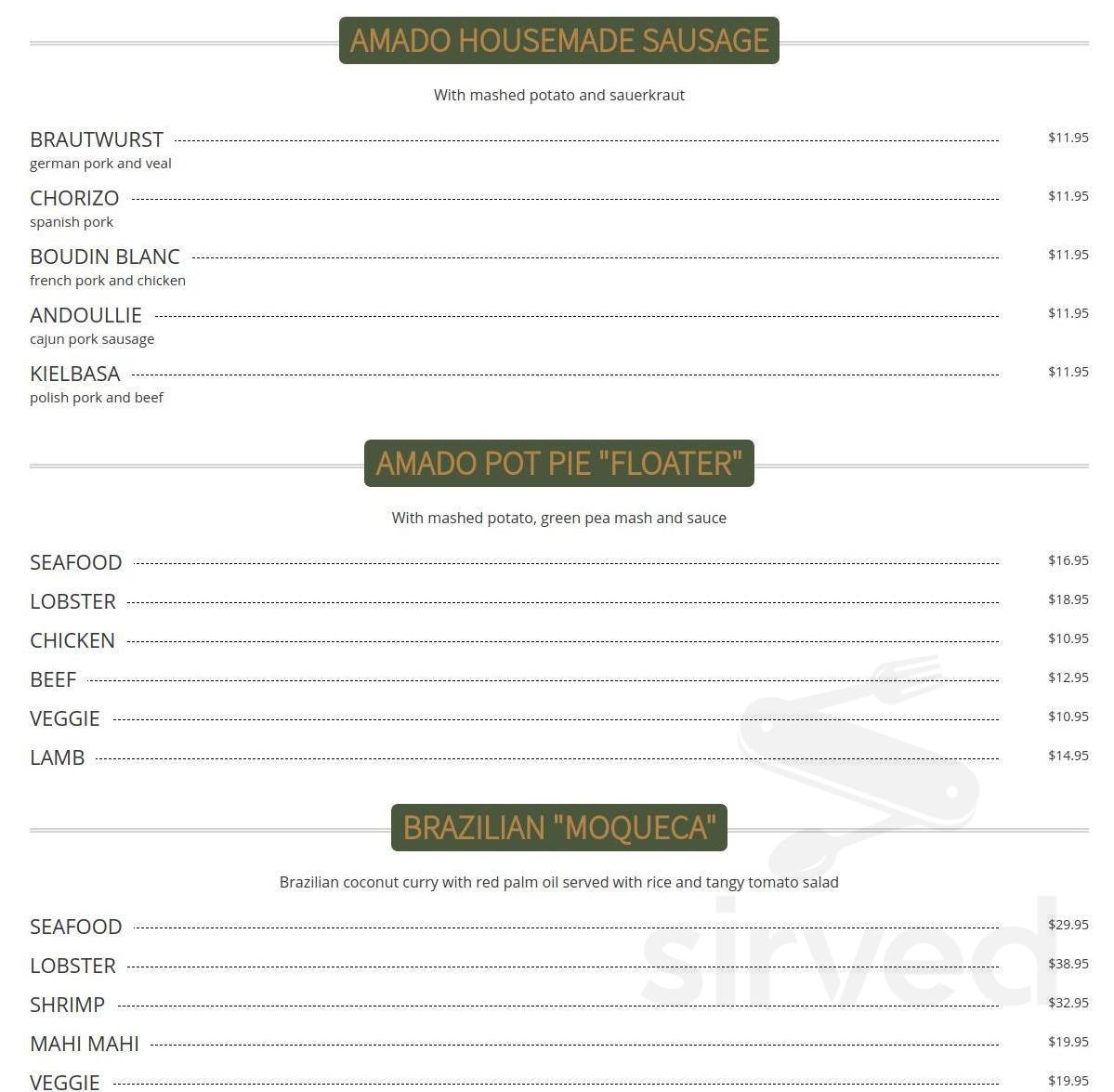Amado menu in Tupper Lake, New York, USA