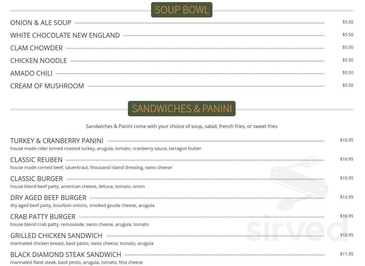 Amado menu in Tupper Lake, New York, USA