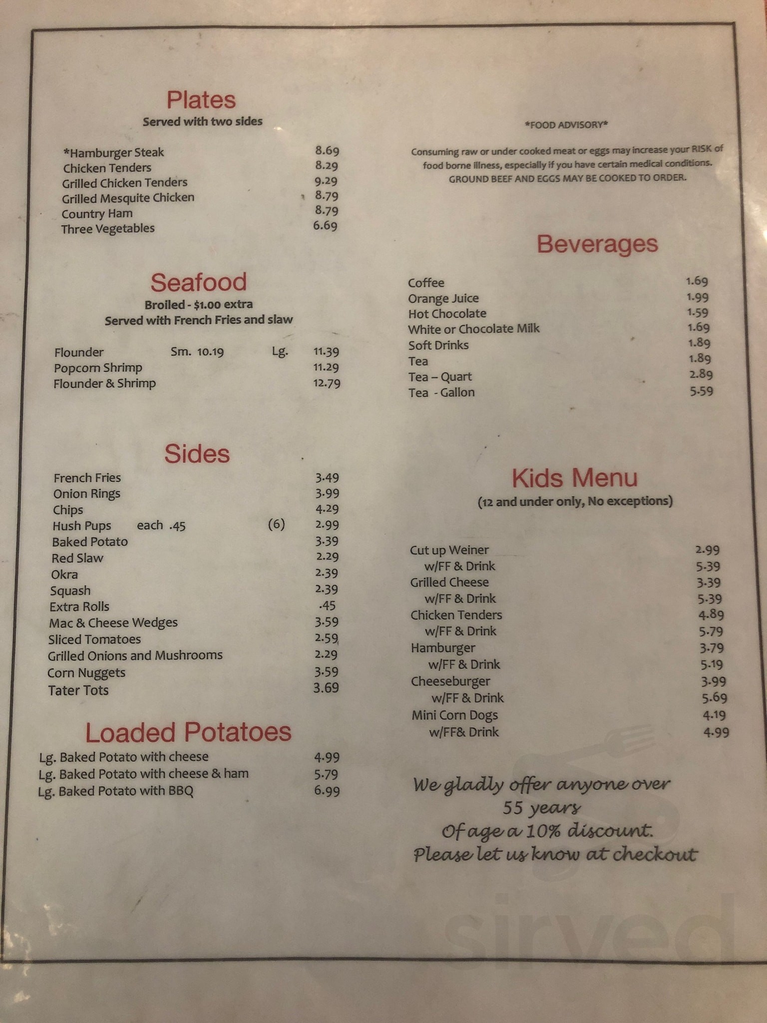 The Soda Shop menu in Faith, North Carolina, USA