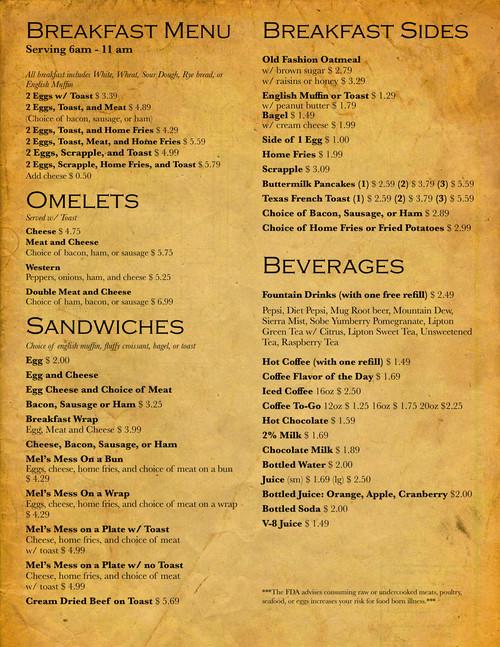 Mel's Deli & Cafe menu in Montoursville, Pennsylvania, USA