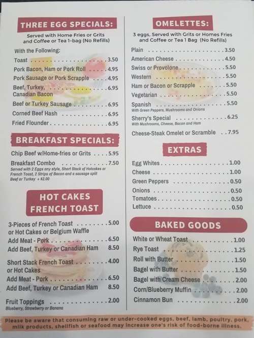 Sherry's Restaurant menu in Philadelphia, Pennsylvania, USA