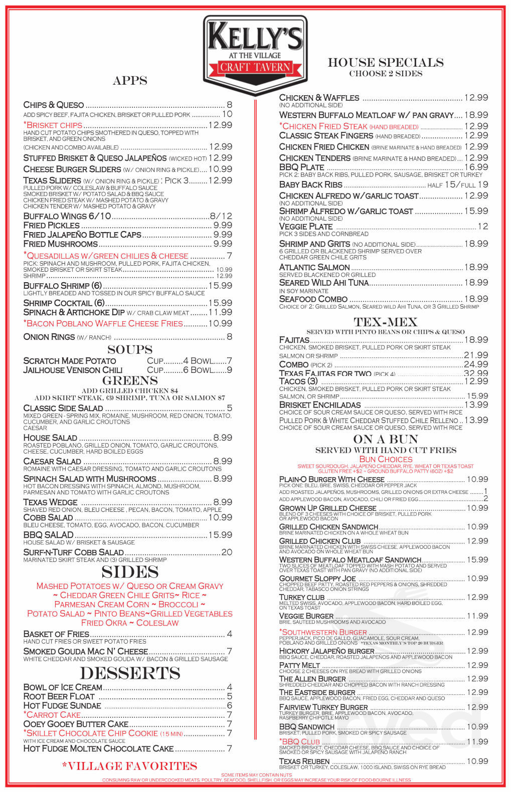 Menu for Kelly's at the Village in Allen, TX | Sirved