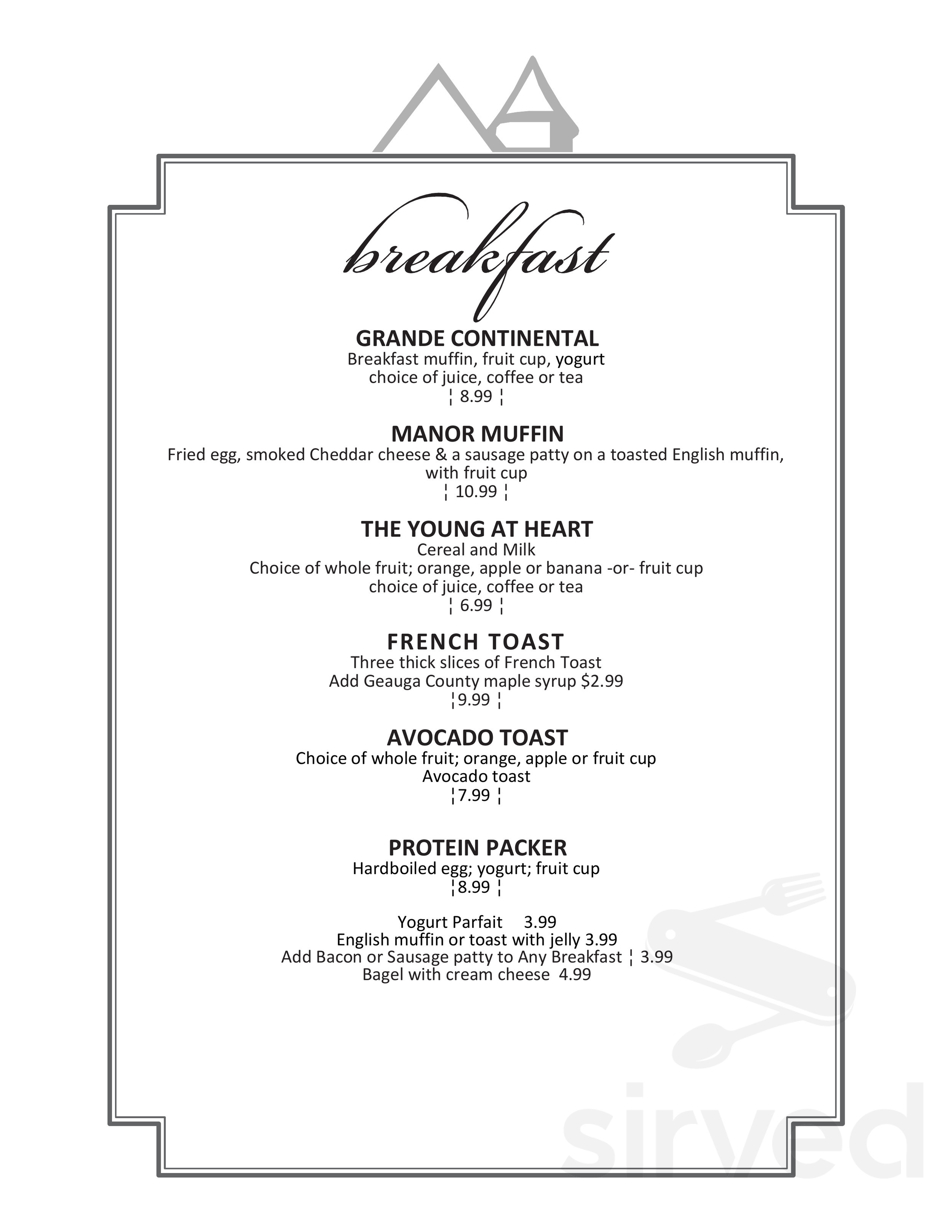 Menu for Punderson Manor Lodge & Conference Center in Newbury Township ...