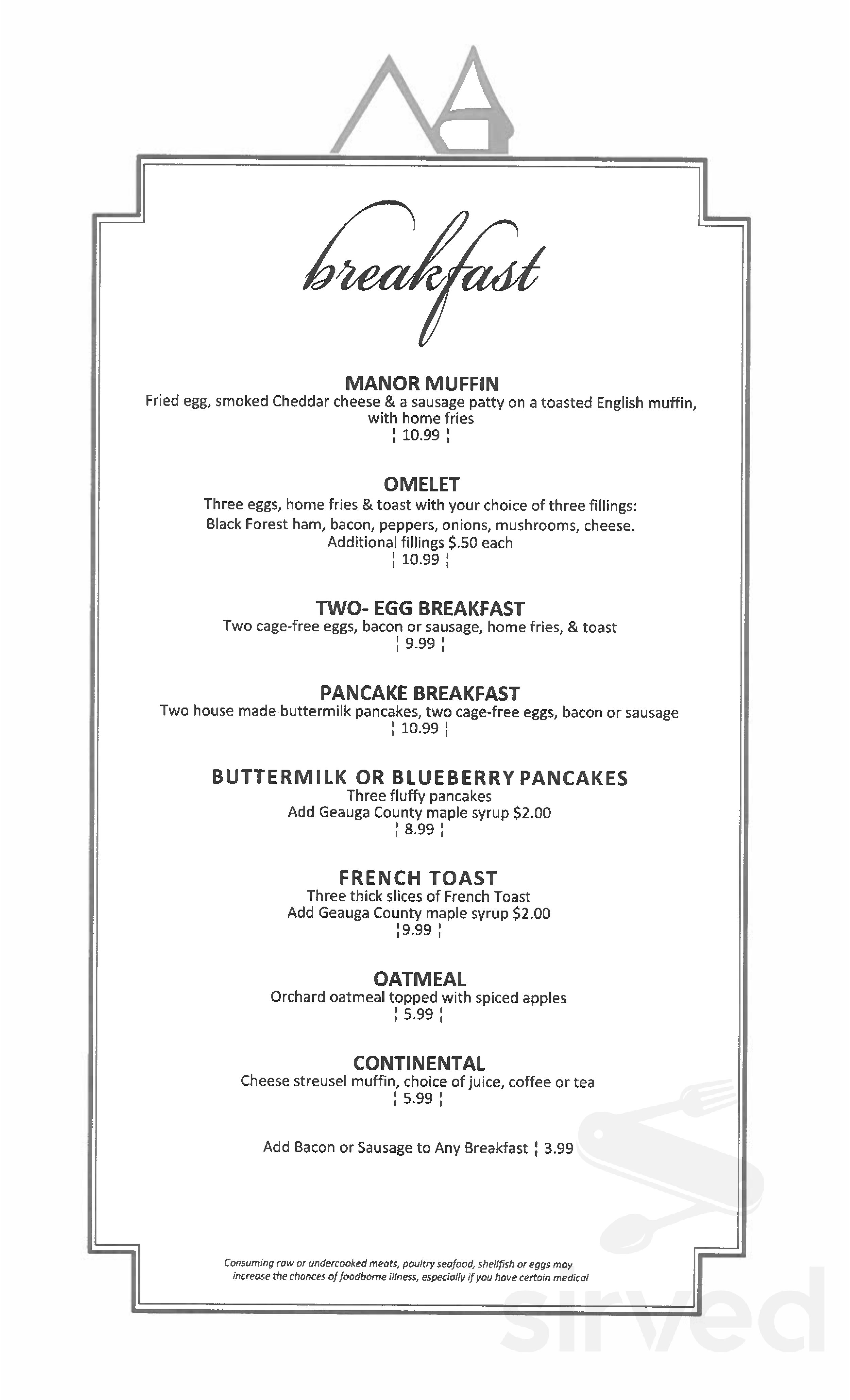 Punderson Manor Lodge & Conference Center menu in Newbury Township ...