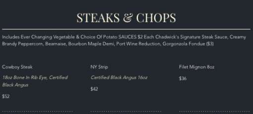 Menu for Chadwick's American Chop House & Bar in Rockville Centre, NY ...