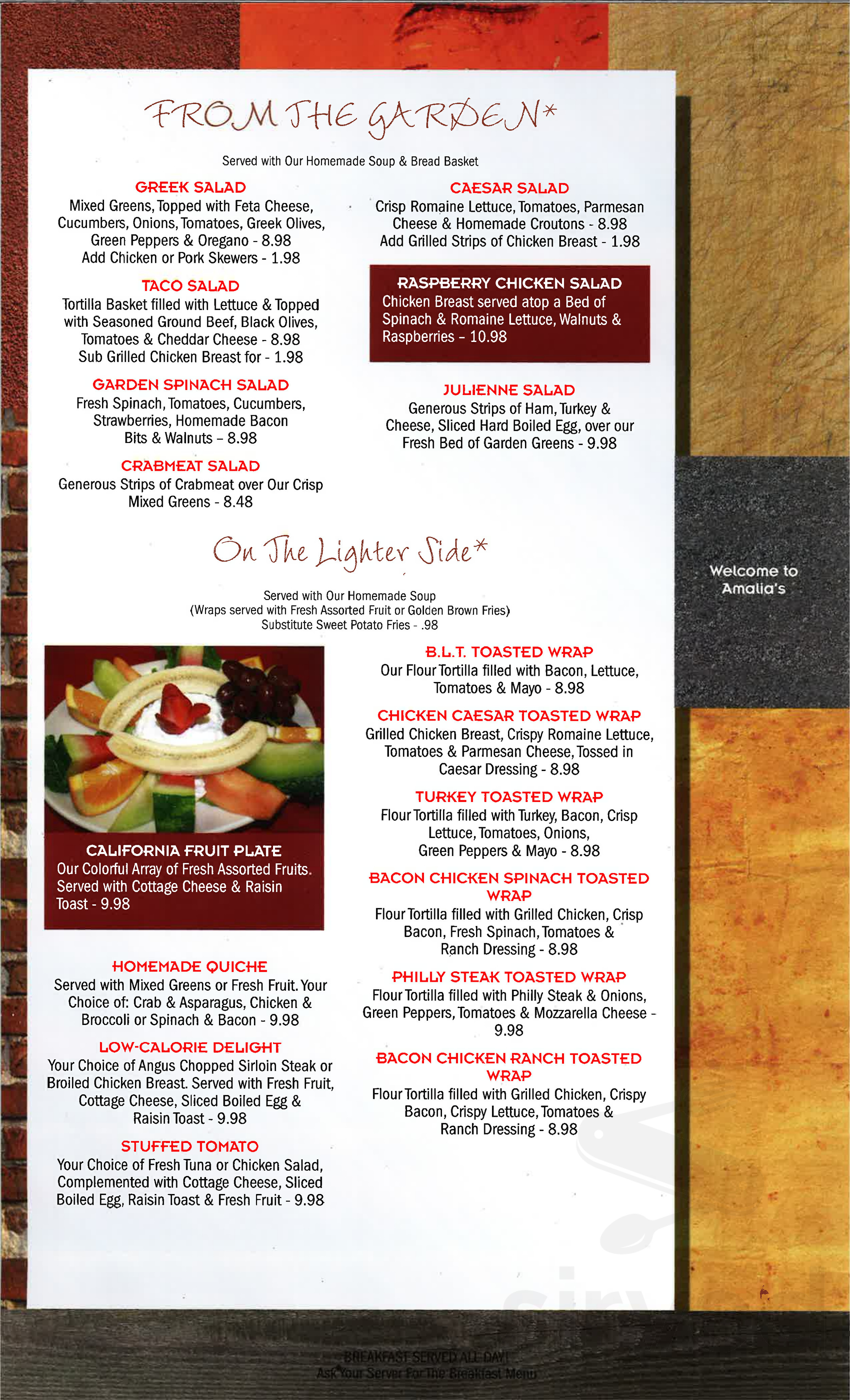 Amalia's Family Restaurant menu in Oconomowoc, Wisconsin, USA