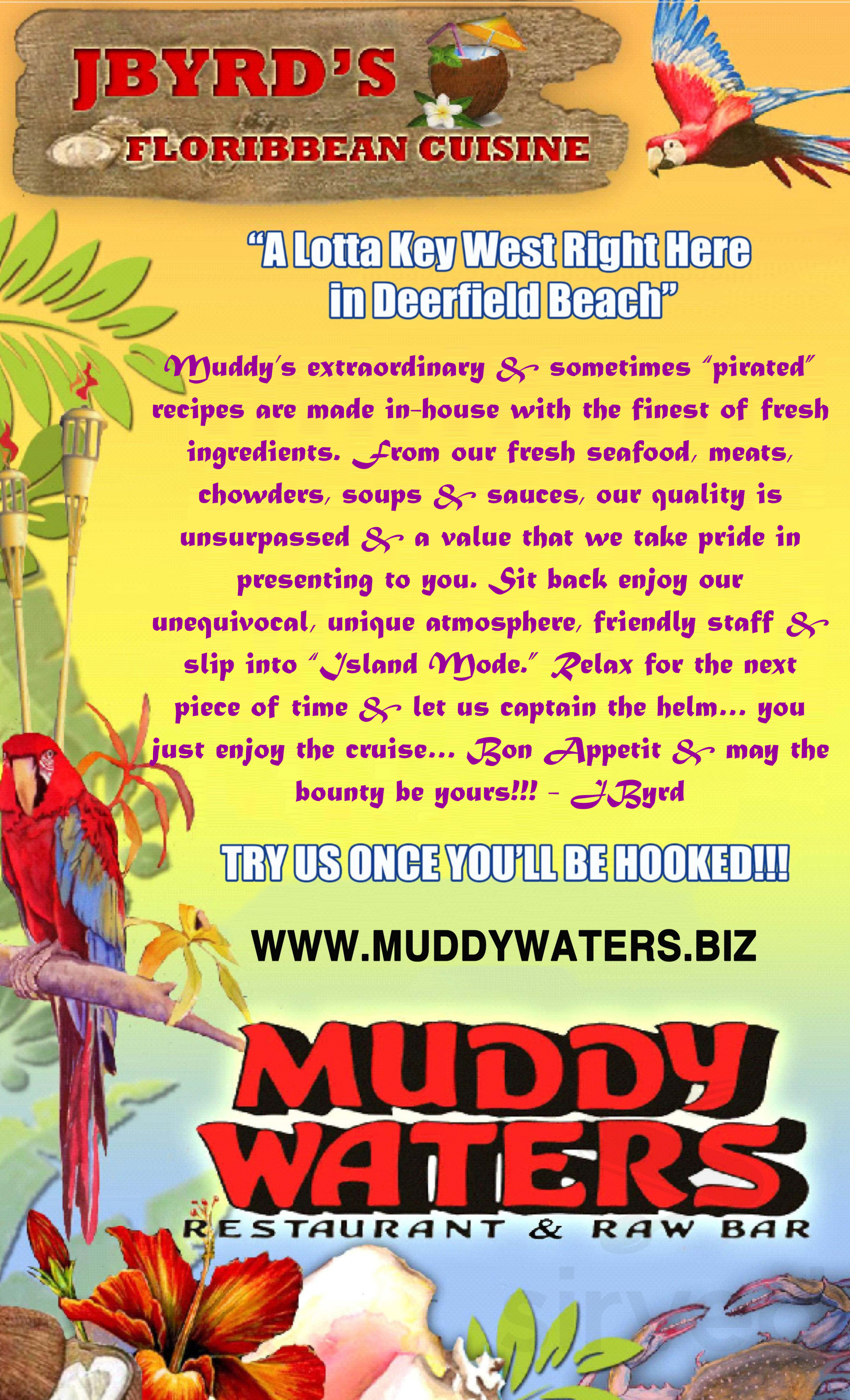 Menu for JByrd's Muddy Waters Restaurant & Raw Bar in Deerfield Beach ...