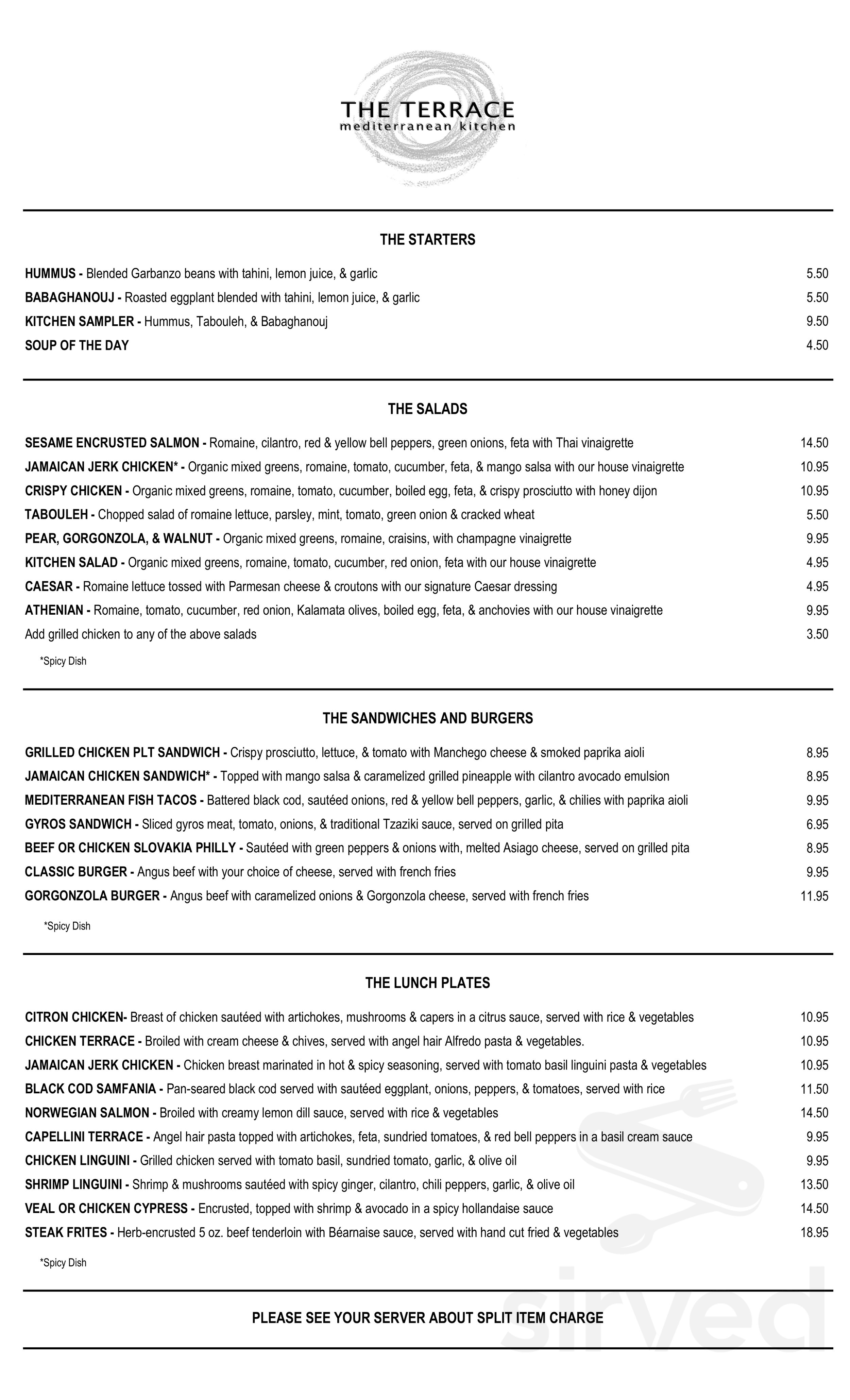 The Terrace - Mediterreanean Kitchen menu in Little Rock, Arkansas, USA