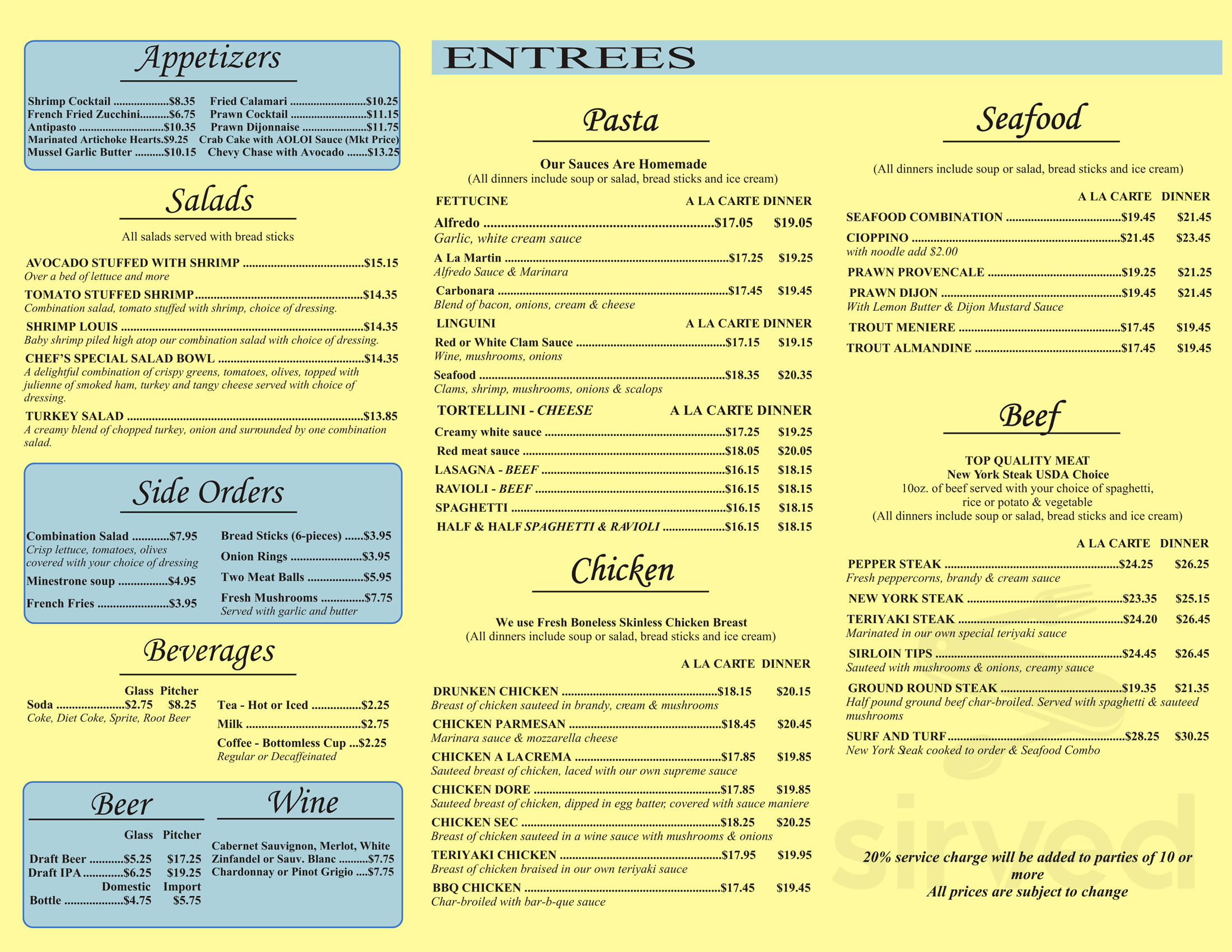 Front Room at the Wharf menu in Vallejo, California, USA