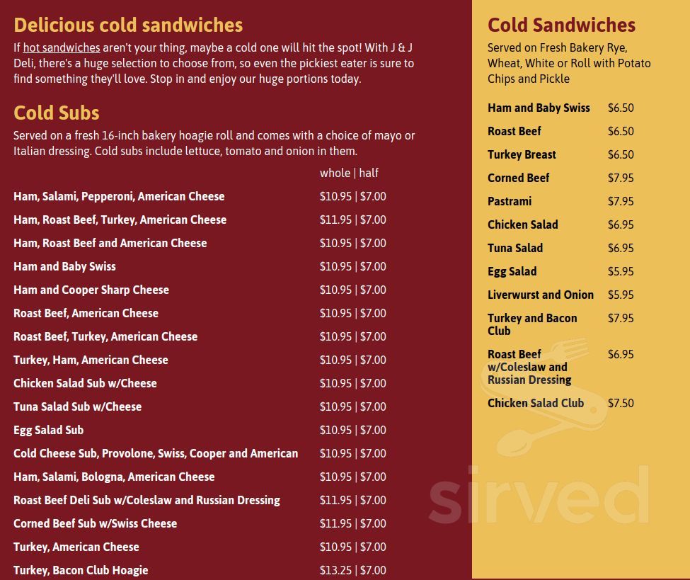 J & J Restaurant and Bar menu in Dallas, Pennsylvania, USA