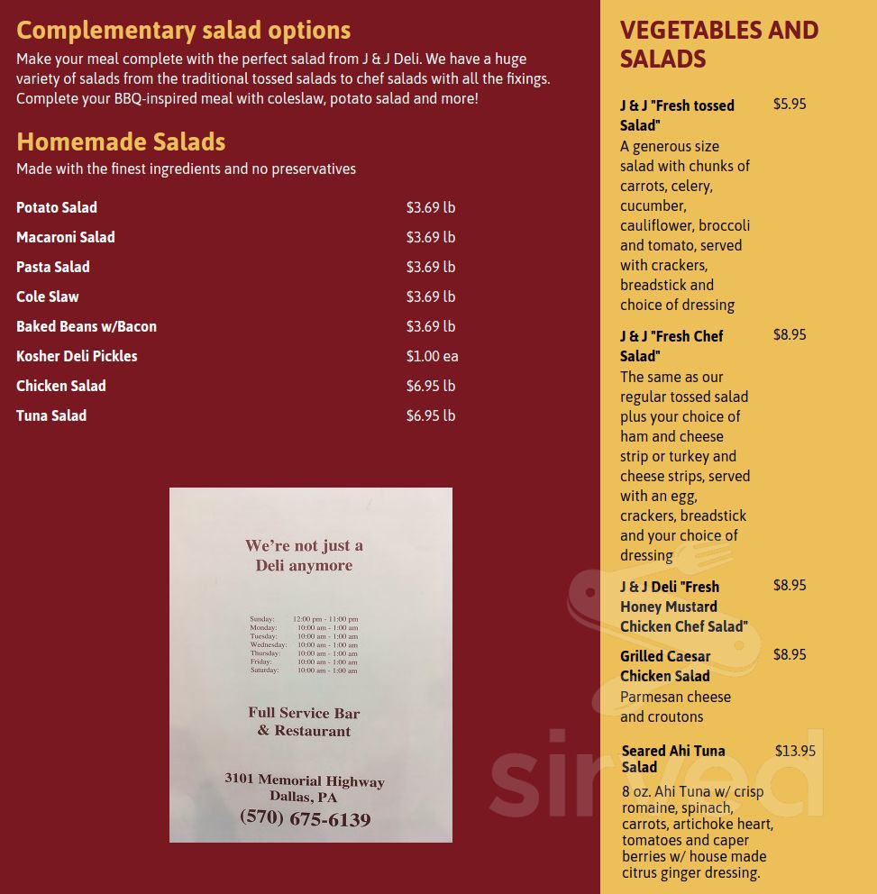 J & J Restaurant and Bar menu in Dallas, Pennsylvania, USA