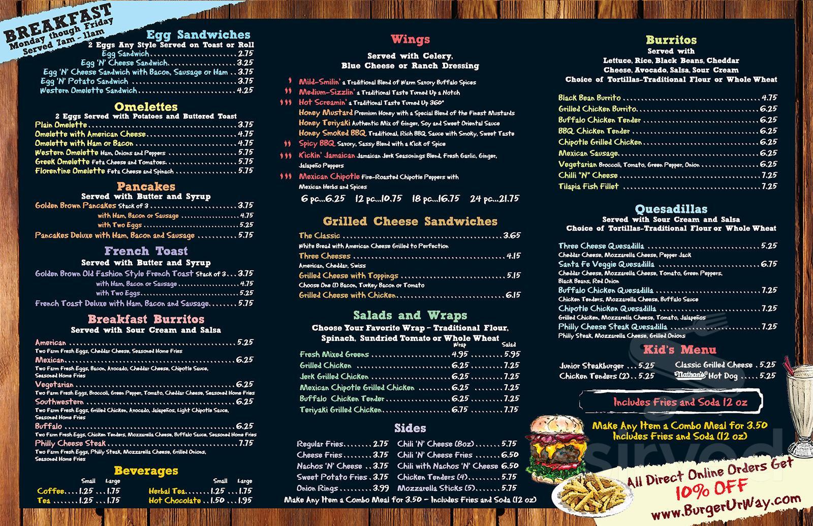 Burger Ur Way menu in Brooklyn, New York, USA