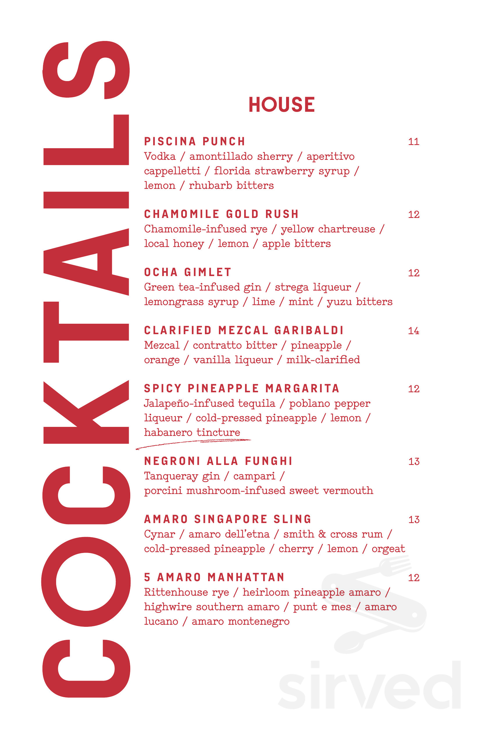 Intermezzo Coffee & Cocktails menu in St. Petersburg, Florida, USA