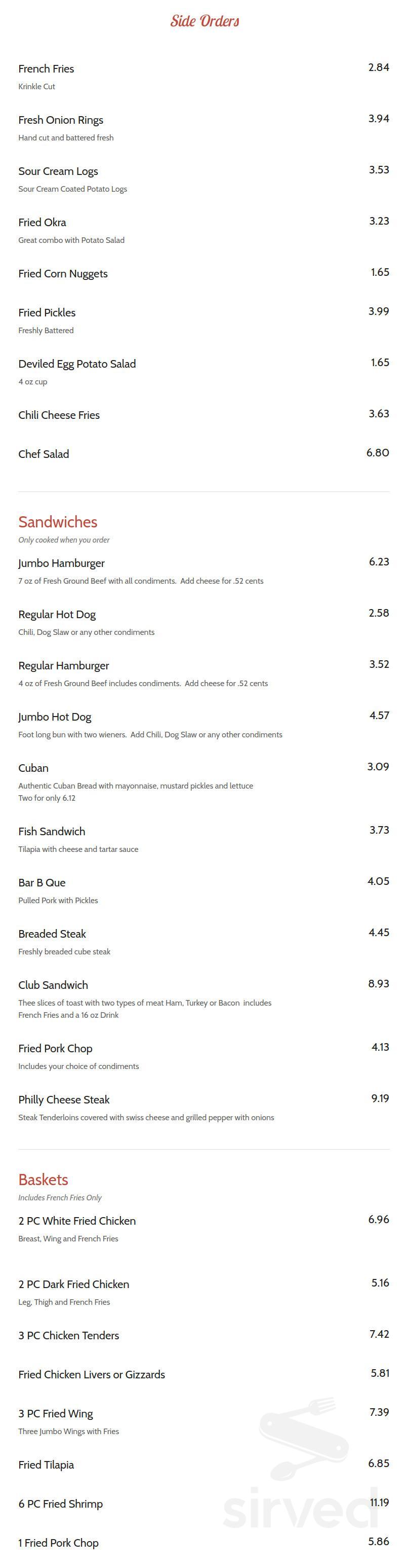 Menu for Tally-Ho Drive In in Panama City, FL | Sirved