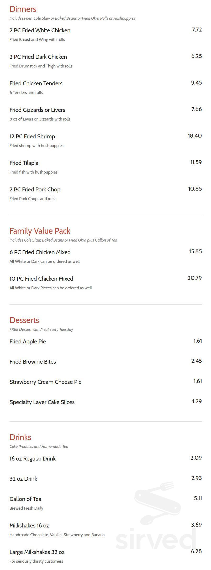 Tally-Ho Drive In menu in Panama City, Florida, USA