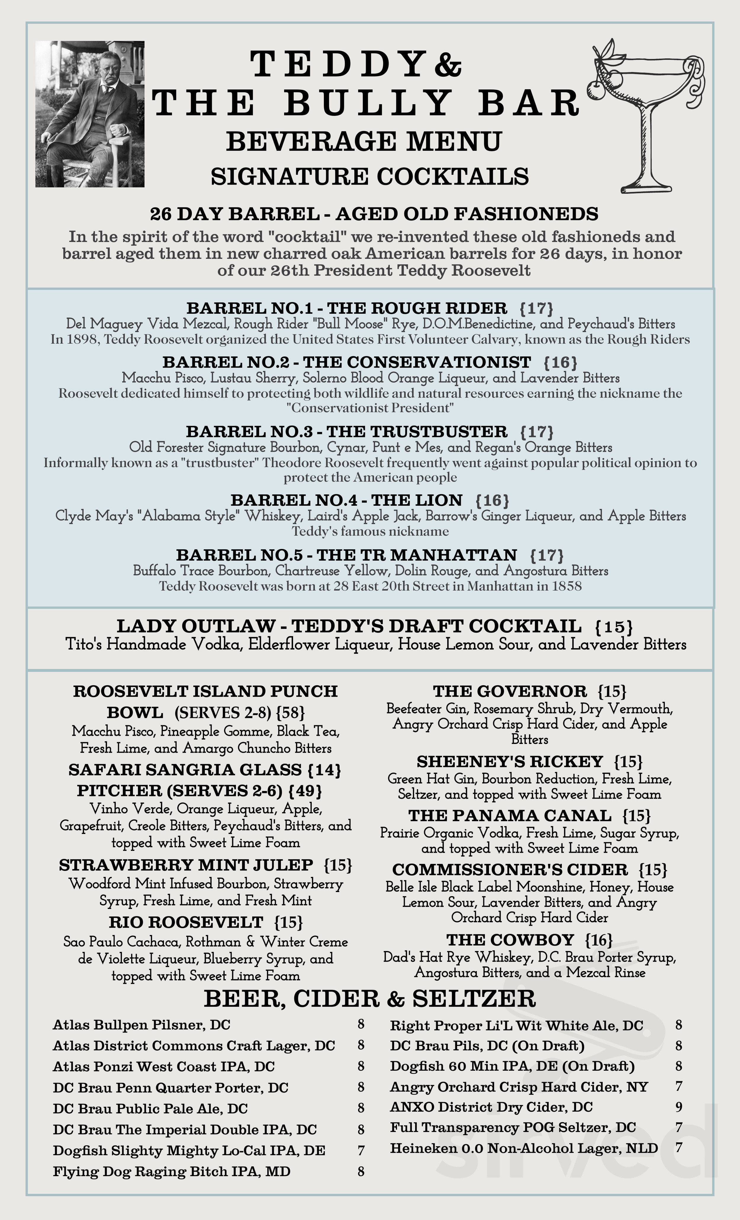 Teddy & The Bully Bar menus in 1200 19th St NW, Washington, United States