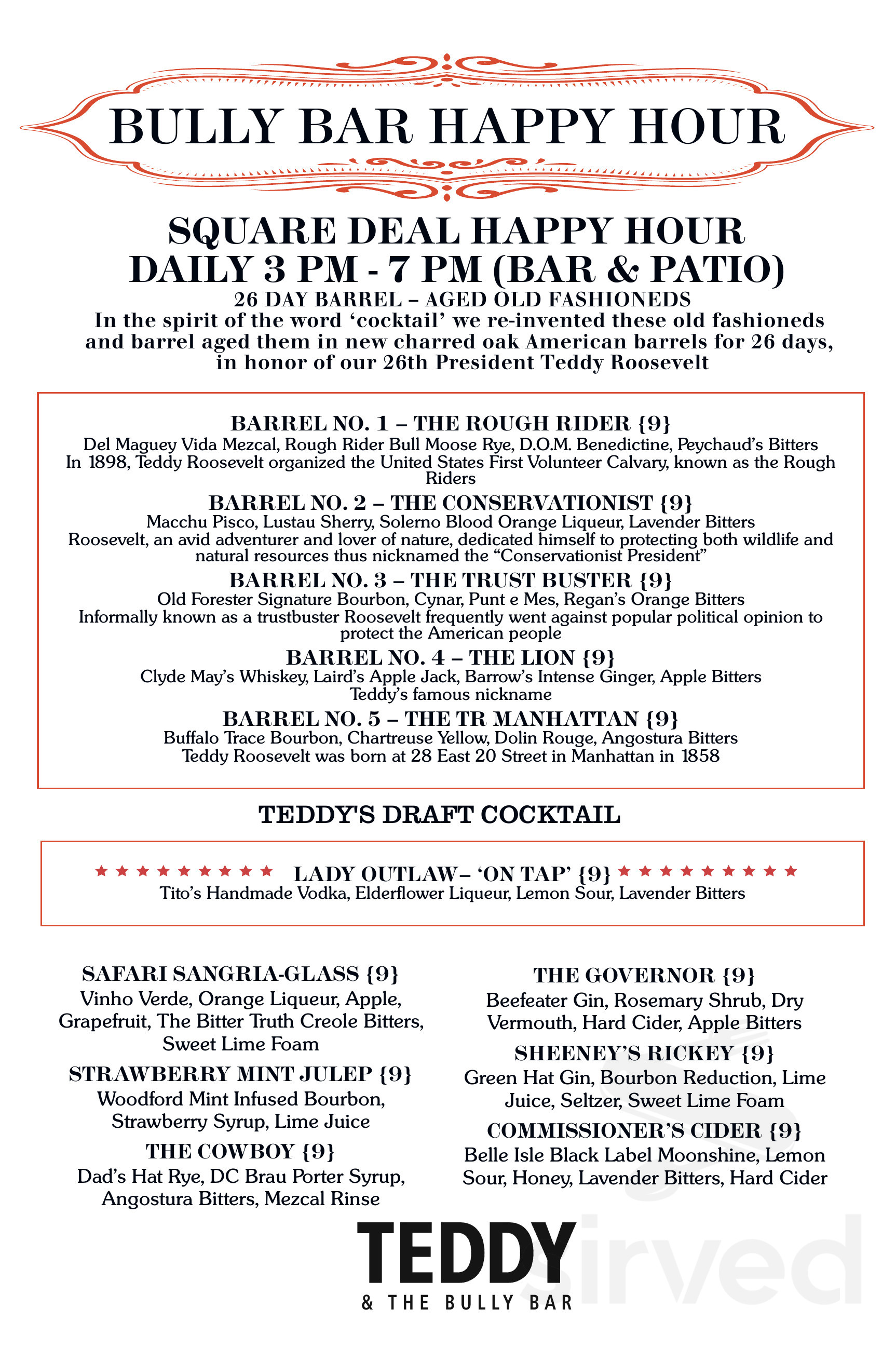Teddy & The Bully Bar menus in 1200 19th St NW, Washington, United States