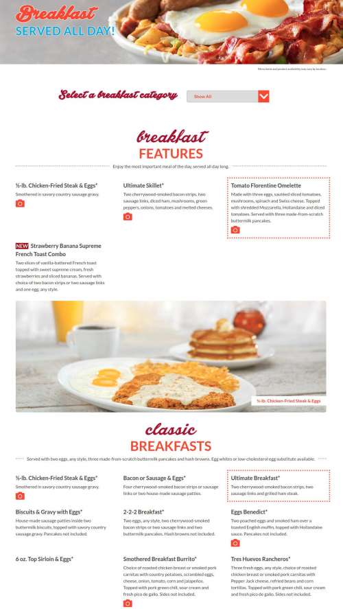 Village Inn menu in Tampa, Florida, USA