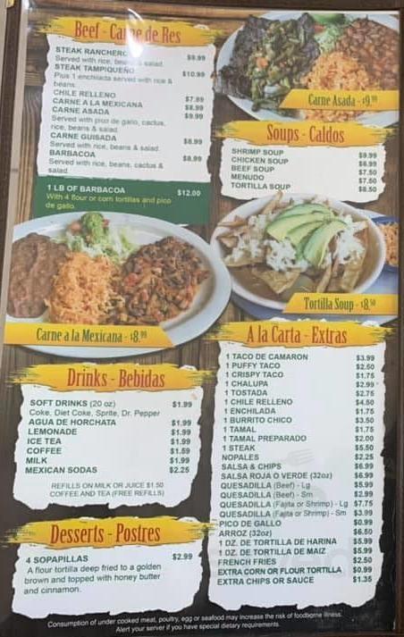 Menu - Bandera TX's Mi Pueblo | Sirved