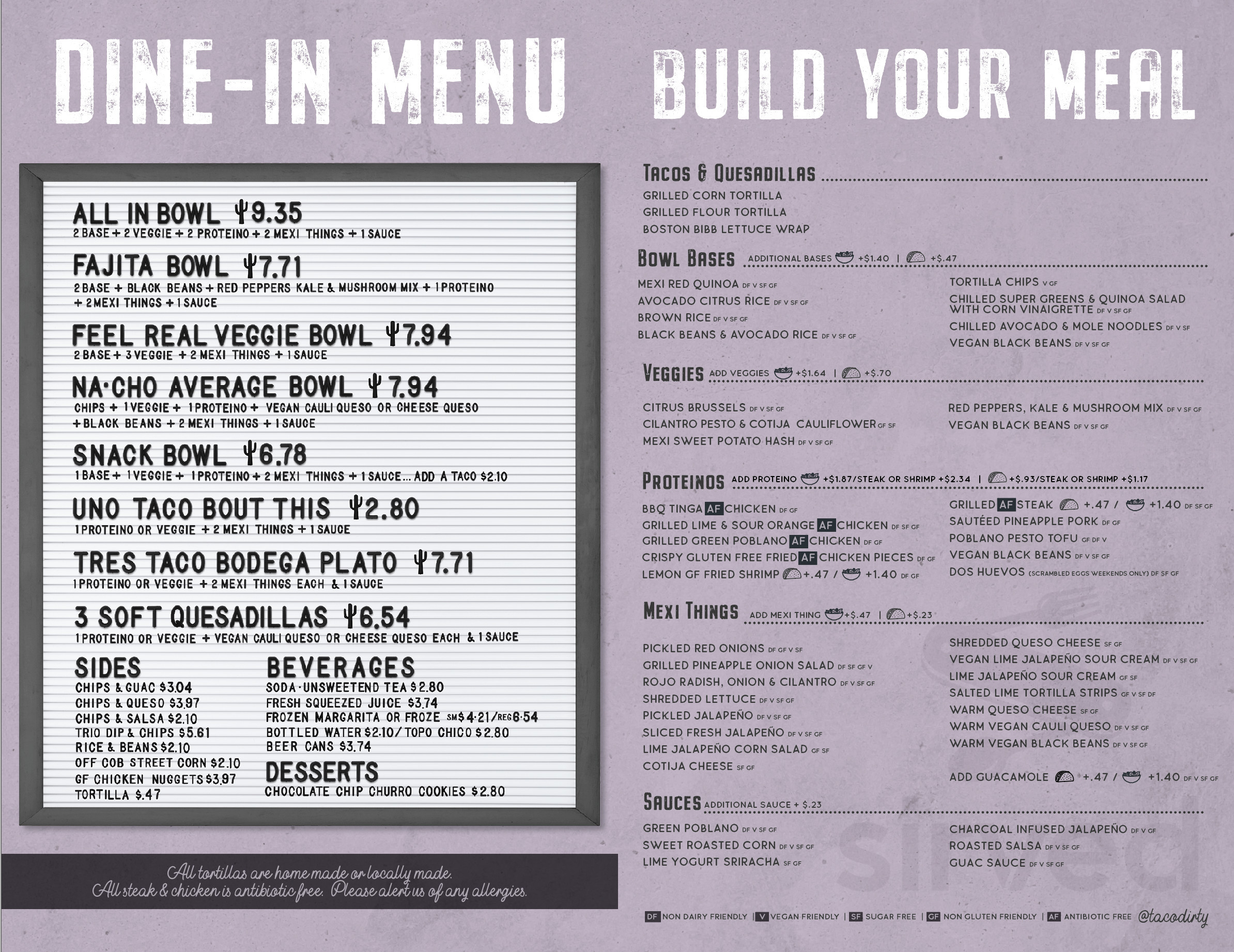 Menu for Taco Dirty in Tampa, FL | Sirved