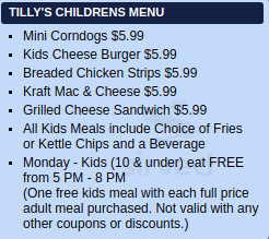 Menu for Tilly's Bar and Grill in Oronoco, MN | Sirved