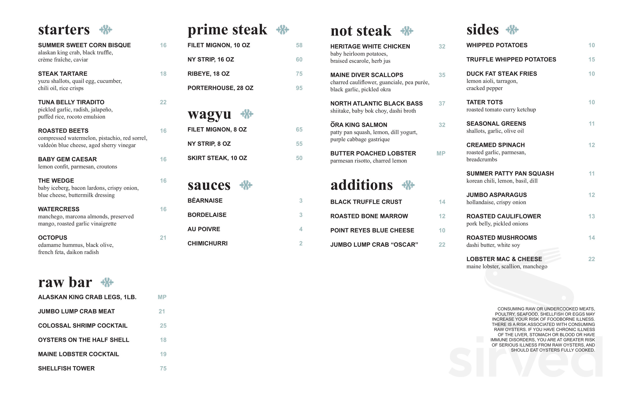 Diplomat Prime Steak & Seafood menu in Hollywood, Florida, USA
