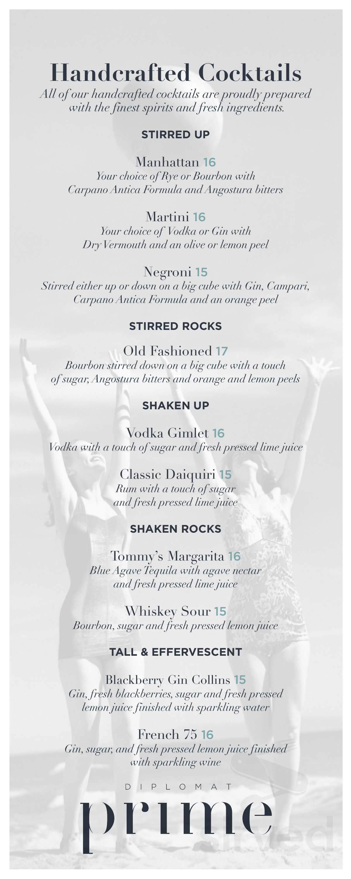 Diplomat Prime Steak & Seafood menu in Hollywood, Florida, USA