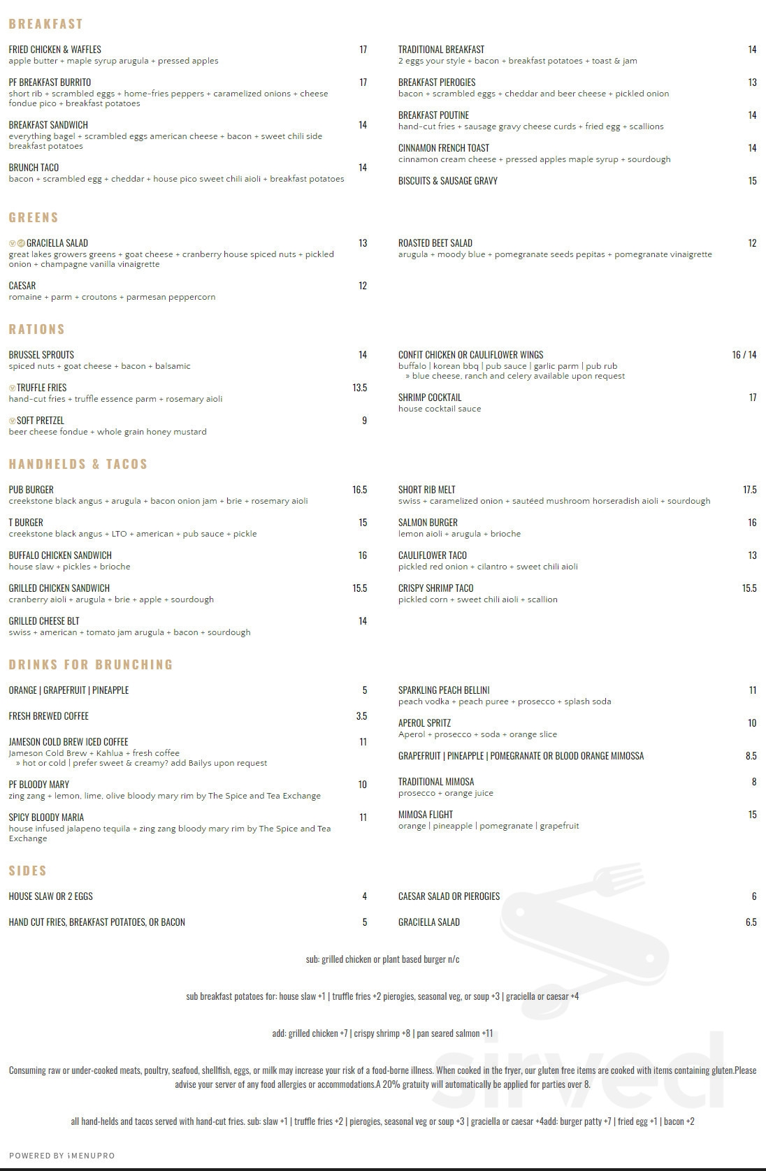 Menu for Pub Frato Chagrin Falls in Chagrin Falls, Ohio, United States