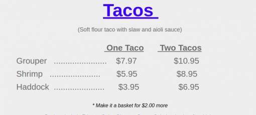 Doug's Seafood Menu - Bonita Springs, Florida | Sirved