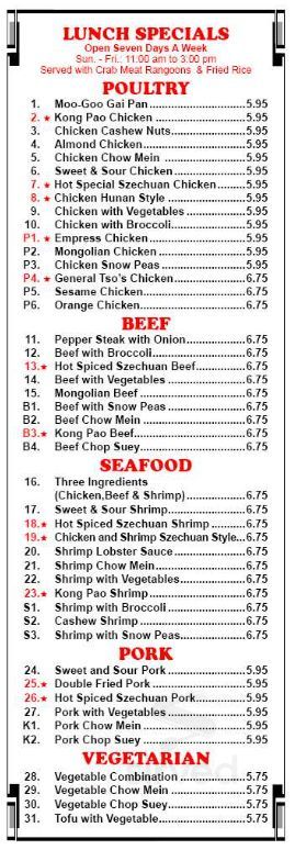 China Inn menu in Holland, Michigan, USA