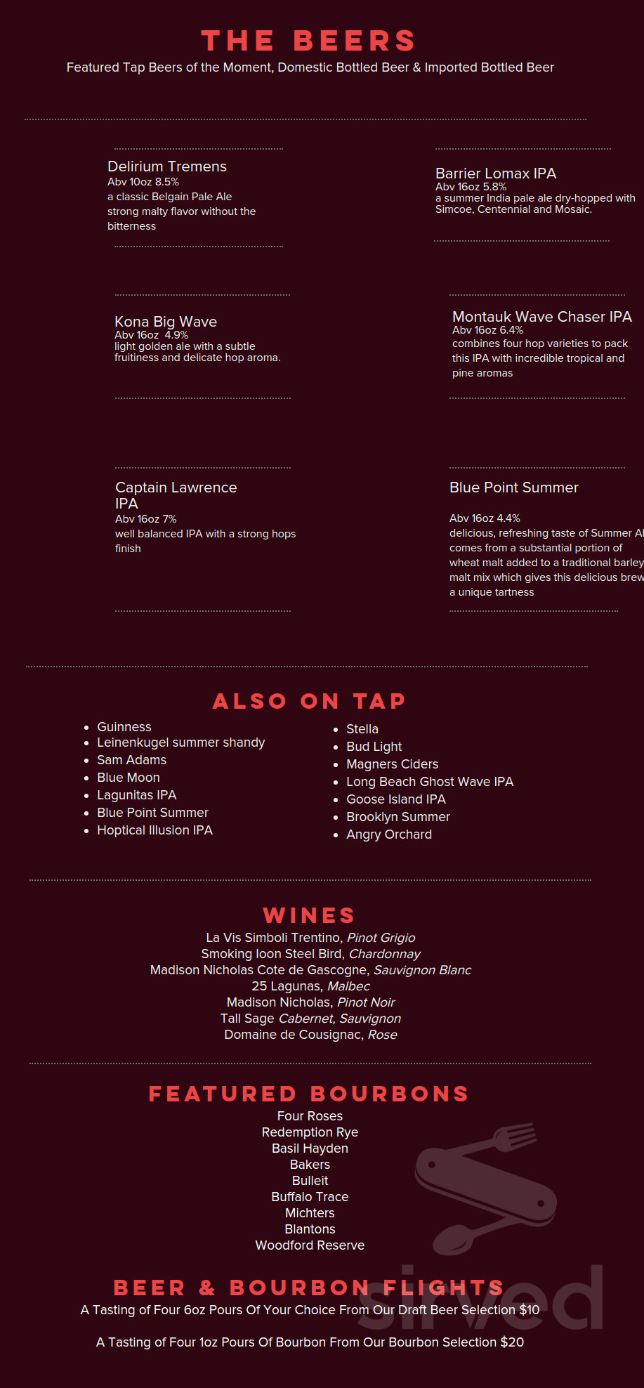 Shore House Bar & Grill menu in Long Beach, New York, USA