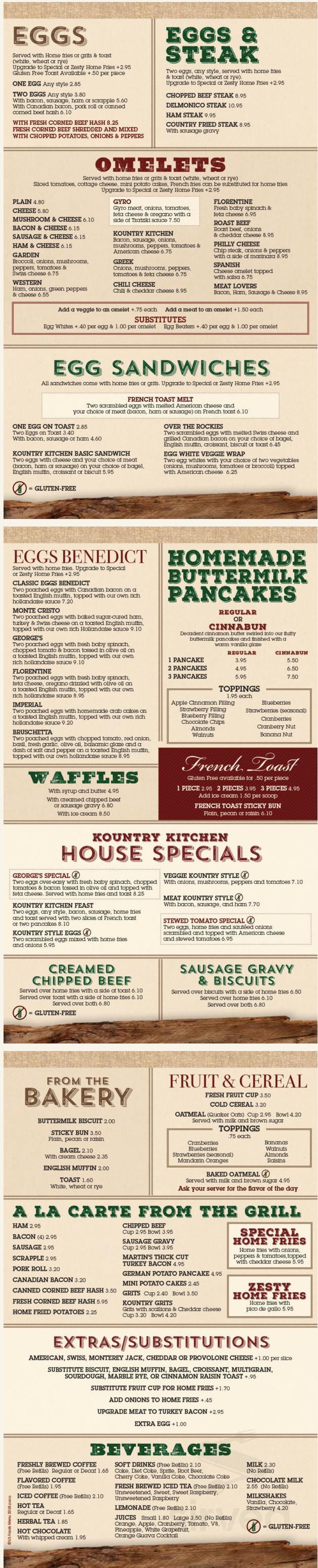 Menu for Kountry Kitchen Family Restaurant in Manheim, PA | Sirved