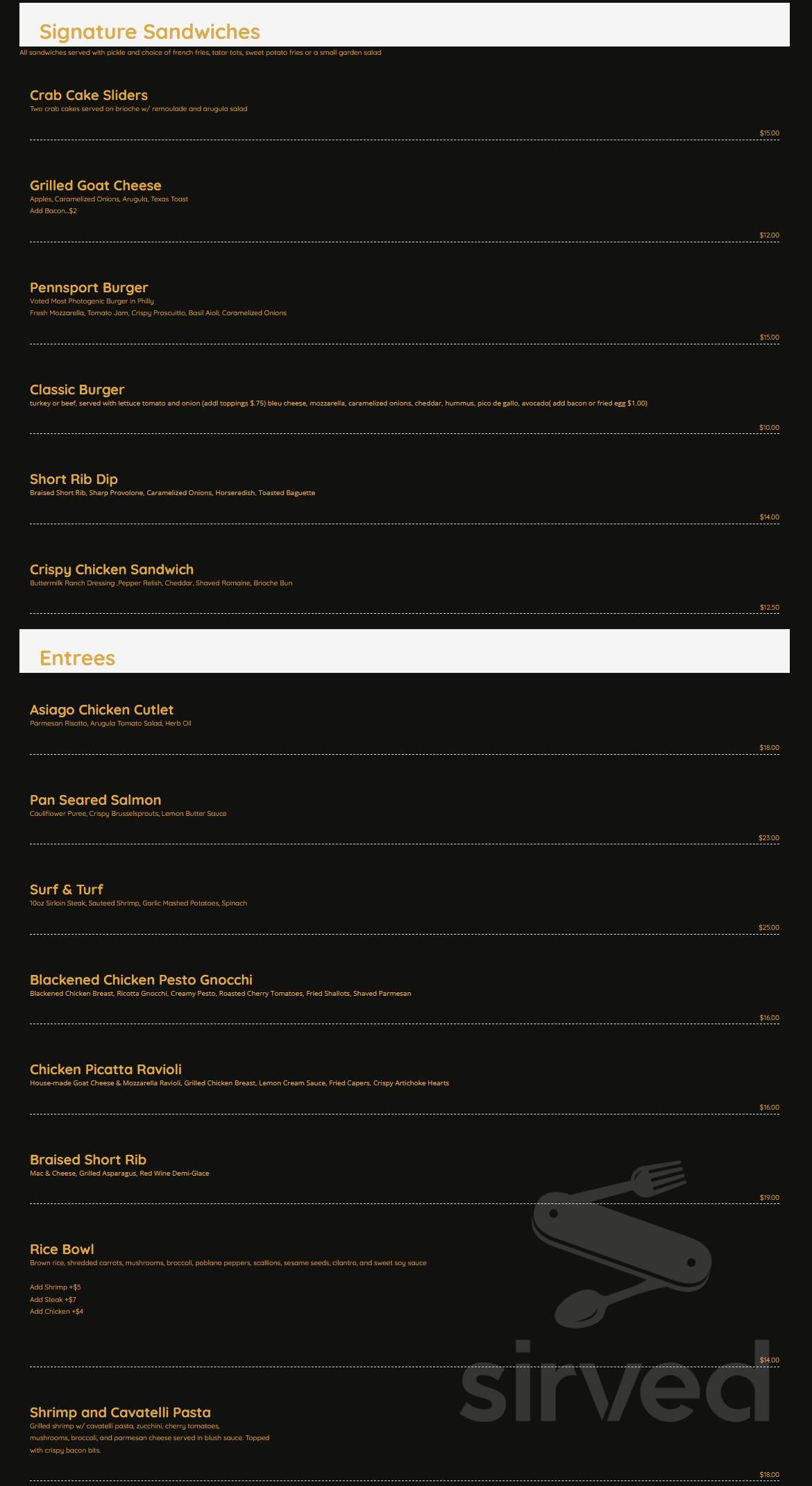 Moonshine Philly menu in Philadelphia, Pennsylvania, USA