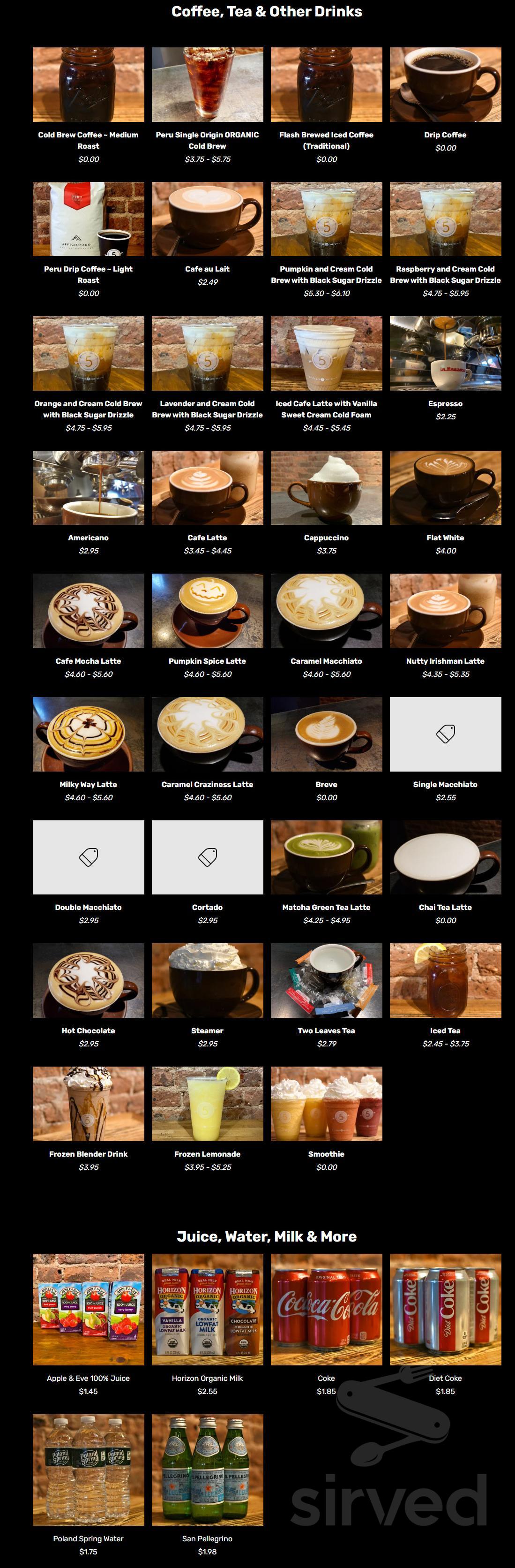 Track 5 Coffee menu in Cranford, New Jersey, USA