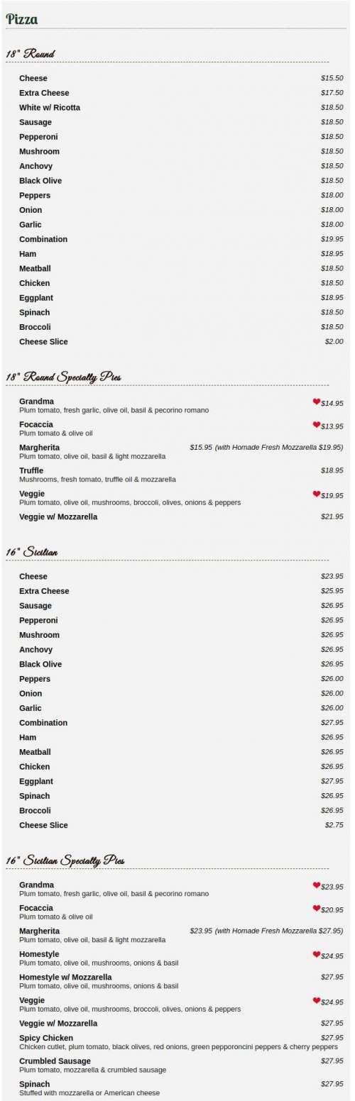 Dominick's Pizza menu in Totowa, New Jersey, USA