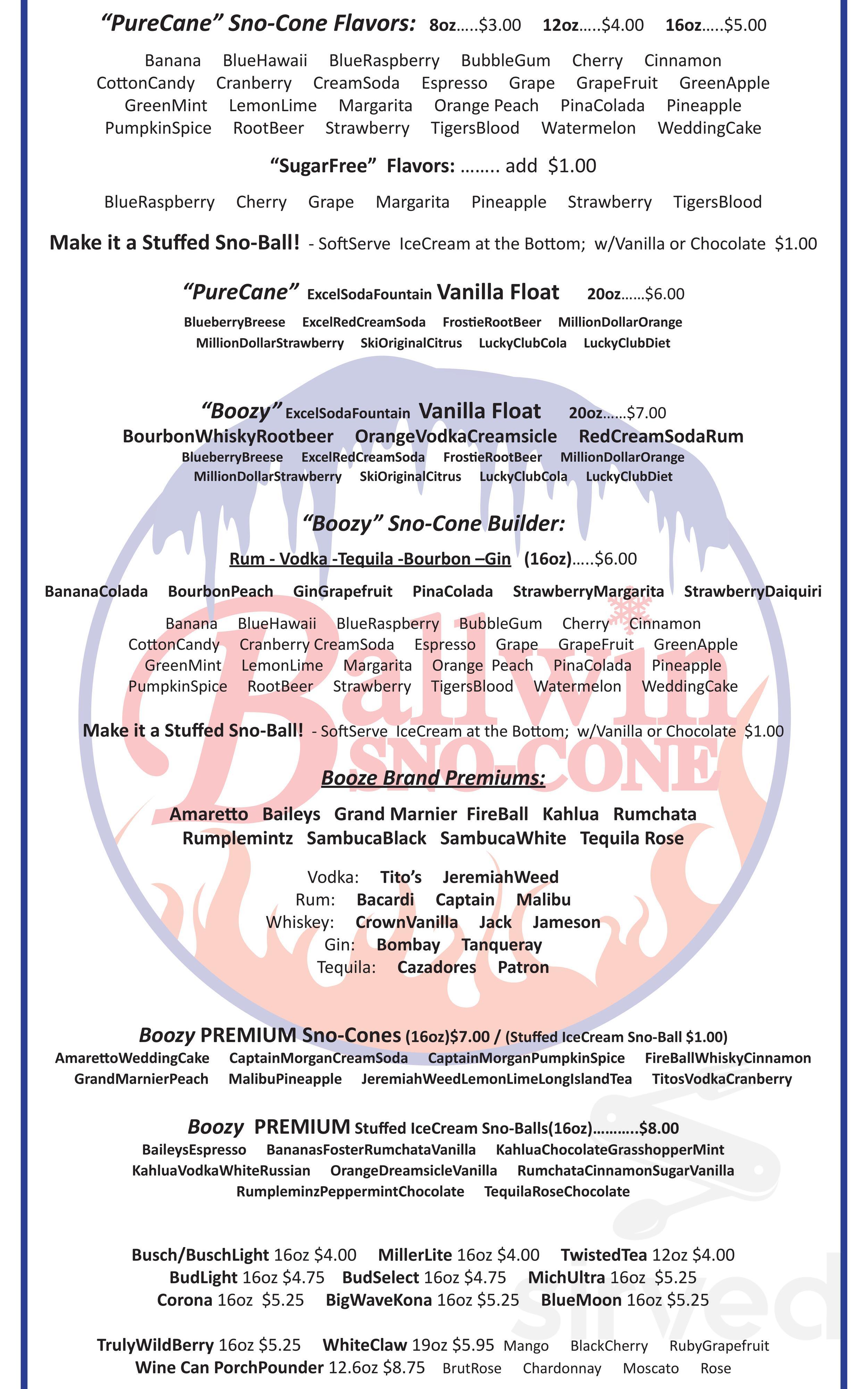 Ballwin Sno-Cone menu in Ballwin, Missouri, USA